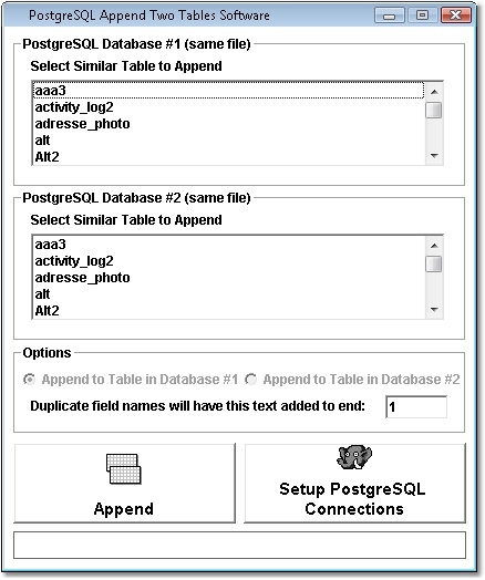 Download PostgreSQL Append Two Tables Software